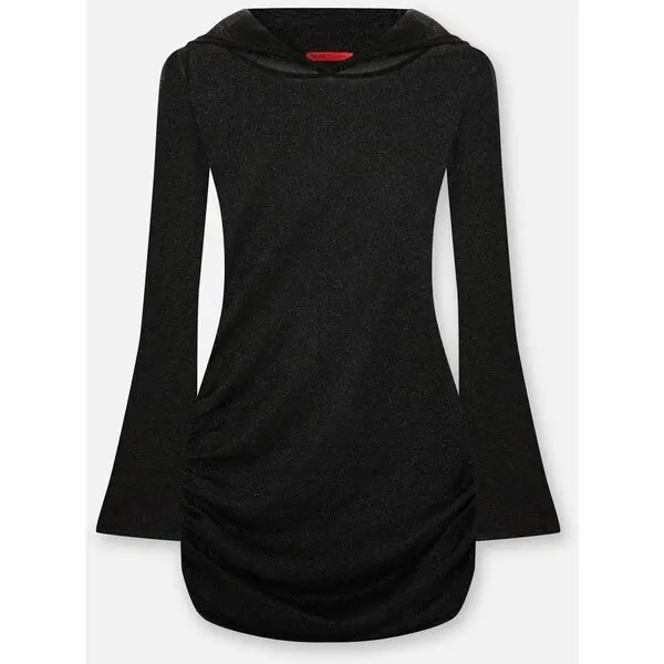 PCFG STORE Hooded Sheer Draped Mini Dress - Black