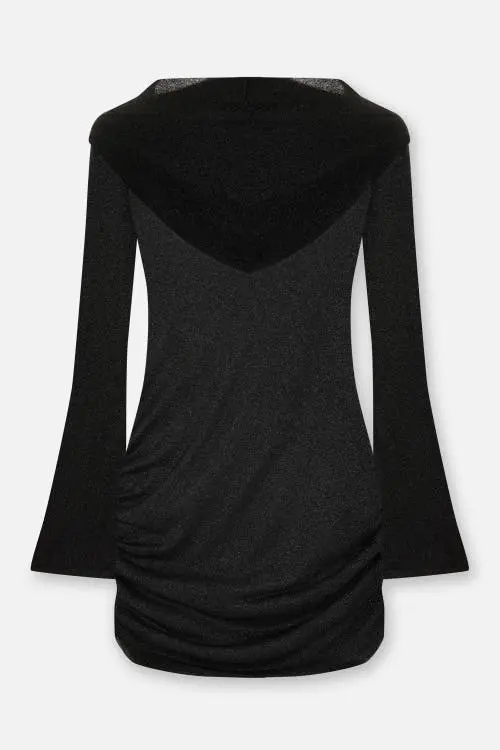 PCFG Store Hooded Sheer Draped Mini Dress