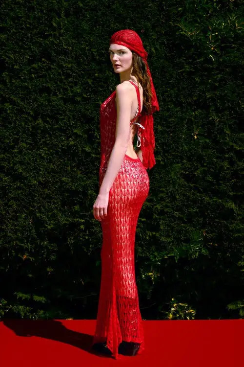 PCFG Store Open Knit V-neck Maxi Dress