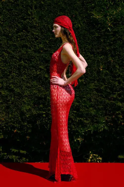 PCFG Store Open Knit V-neck Maxi Dress
