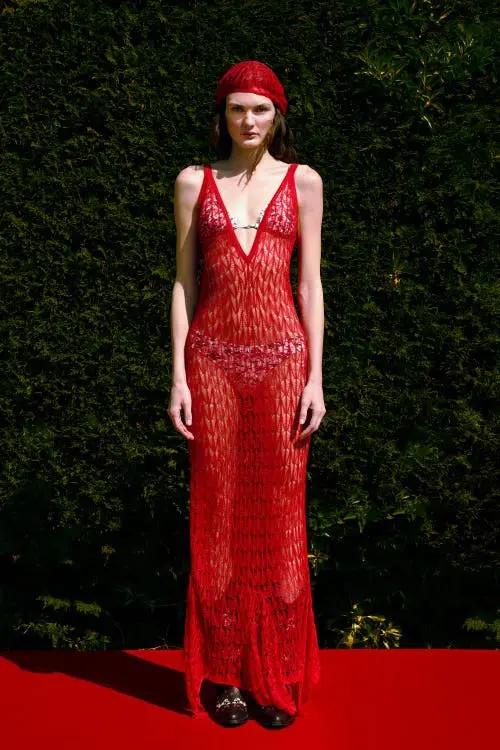 PCFG Store Open Knit V-neck Maxi Dress