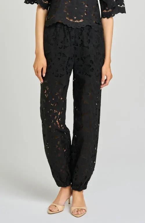 WAYF Floral Cotton Lace Balloon Pants - Black