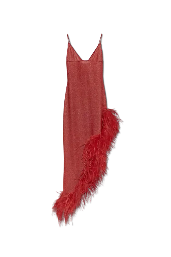 Oseree Feather Embellished Midi Dress - Red