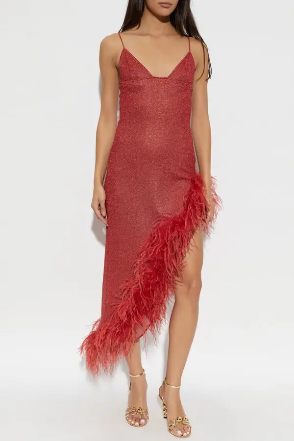 Oseree Feather Embellished Midi Dress