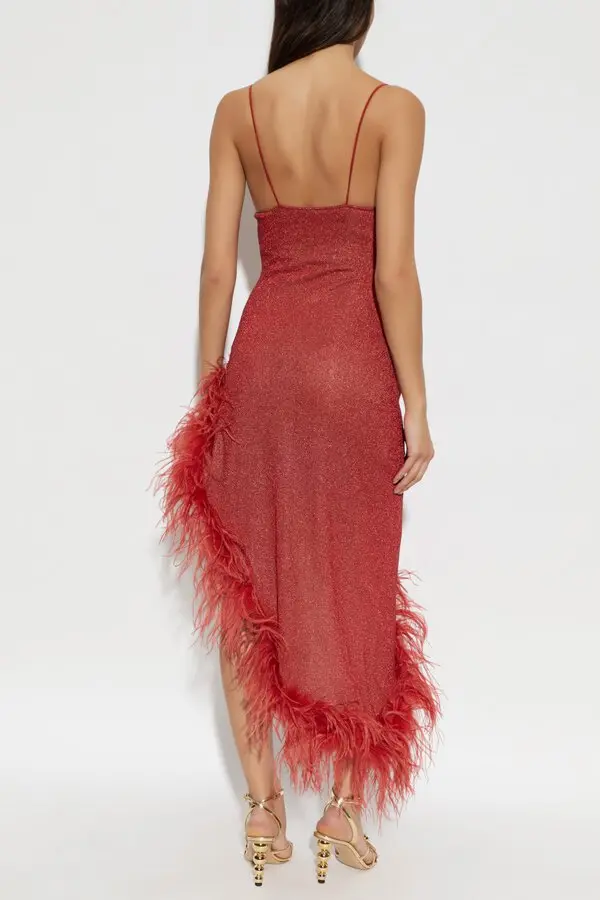 Oseree Feather Embellished Midi Dress