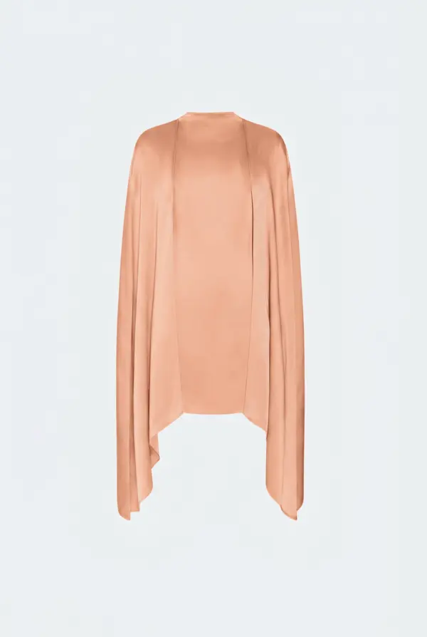 Lapointe Satin Cape Sleeve Mini Dress - Dune