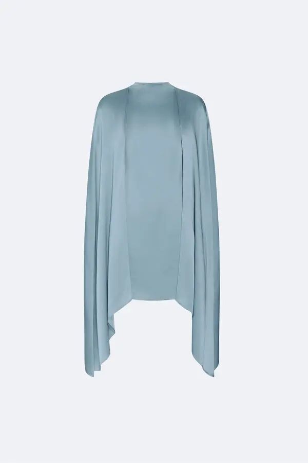 Lapointe Satin Cape Sleeve Mini Dress - Light Slate