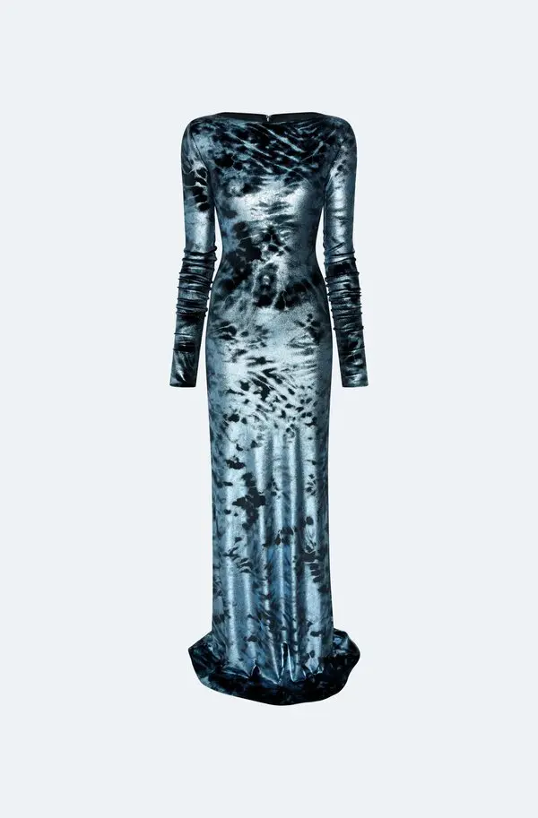 Lapointe Foil Velour Boatneck Gown - Midnight