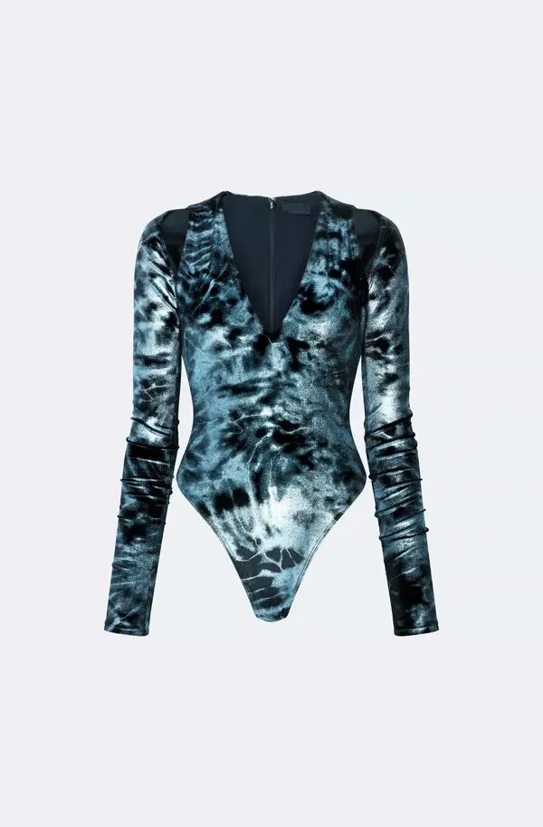 Lapointe Foil Velour V Neck Bodysuit