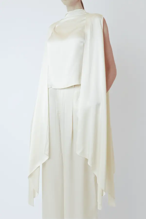 Lapointe Satin Cape Sleeve Top - Cream