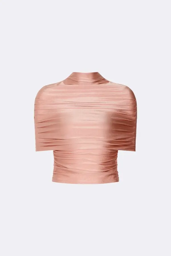 Lapointe Shine Jersey Mock Neck Ruched Top - Dune