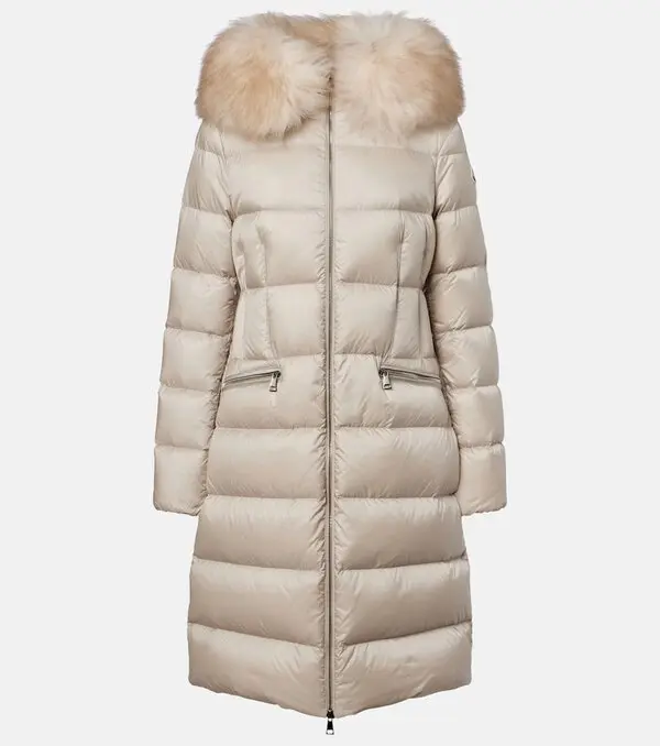 Moncler Boedic Down Coat With Shearling Trim - Beige