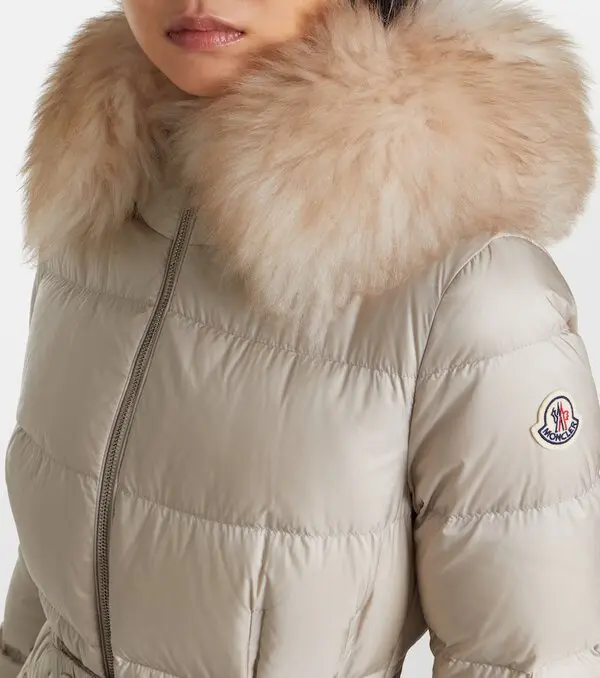 Moncler Boedic Down Coat With Shearling Trim - Beige