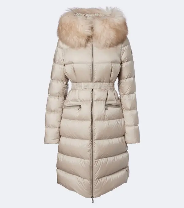 Moncler Shearling-trimmed Down Coat - Beige