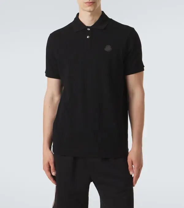 Moncler Leather-trimmed Cotton Piqué Polo Shirt - Black