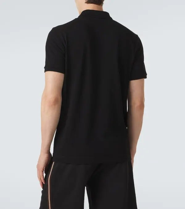 Moncler Leather-trimmed Cotton Piqué Polo Shirt - Black