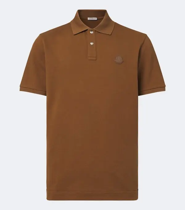 Moncler Leather-trimmed Cotton Piqué Polo Shirt - Brown