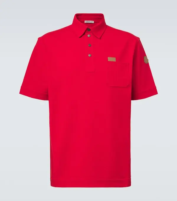 Moncler Leather-trimmed Cotton Piqué Polo Shirt - Red