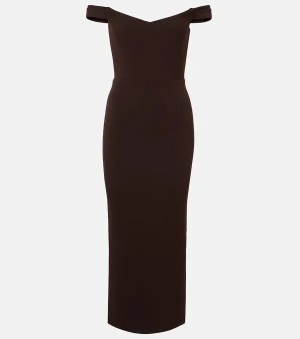 Alex Perry Off-shoulder Crêpe Midi Dress In Cacao - Brown