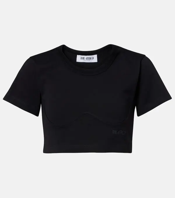 Attico Cropped Cotton Jersey T-shirt - Black