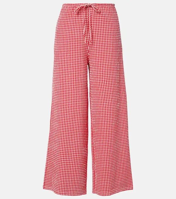 MONTCE Gingham Seersucker Wide-leg Pants - Red