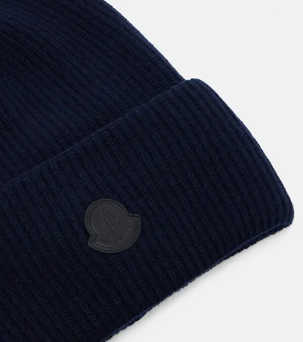 Moncler Wool And Cashmere Ribbed Beanie - Blue