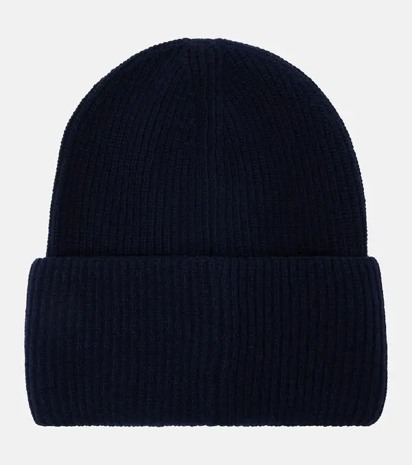 Moncler Wool And Cashmere Ribbed Beanie - Blue