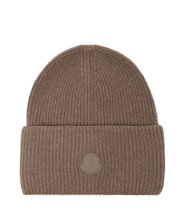 Moncler Wool And Cashmere Ribbed Beanie - Brown