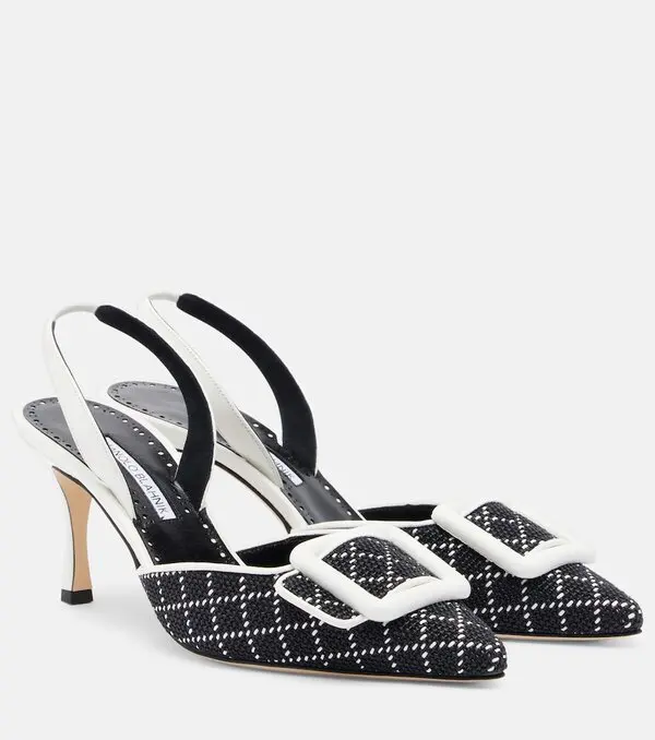 Manolo Blahnik Maysli Piped Raffia Slingback Pumps - Beige