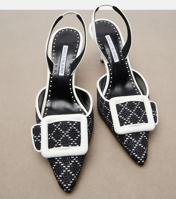 Manolo Blahnik Maysli Piped Raffia Slingback Pumps