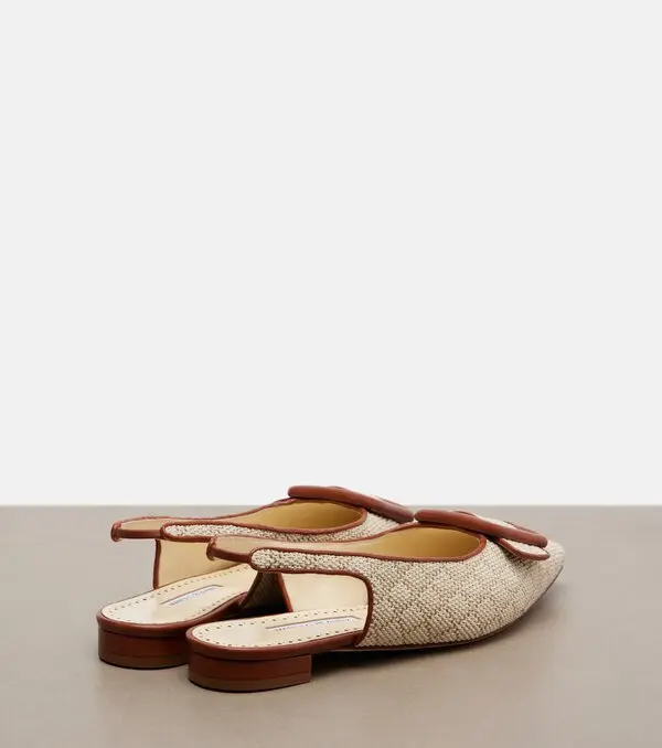 Manolo Blahnik Maylura Raffia-effect Slingback Flats