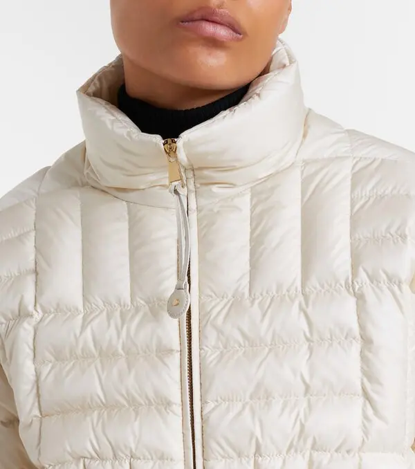 Moncler Antigones Quilted Down Jacket With Leather Trim