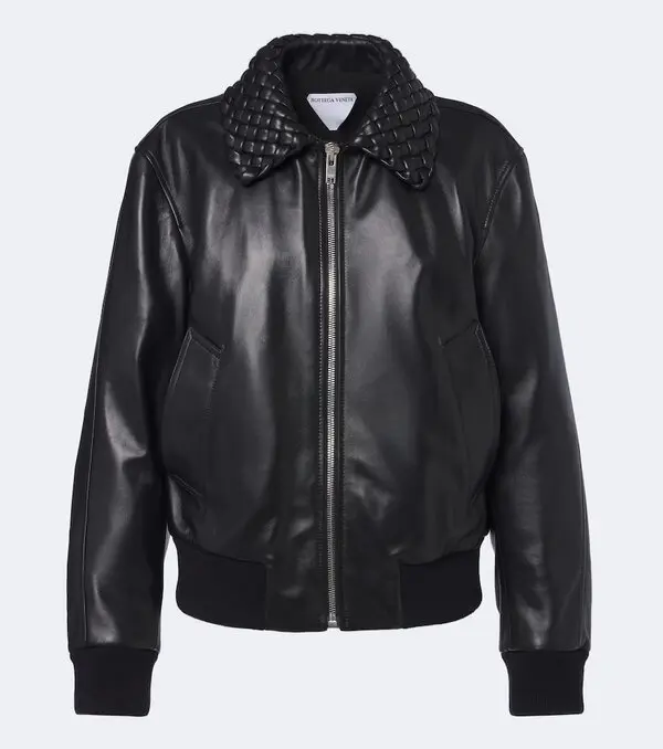 Bottega Veneta Intrecciato Leather Blouson Jacket - Black