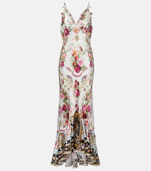 Camilla Floral Silk Satin Maxi Dress - Multicoloured