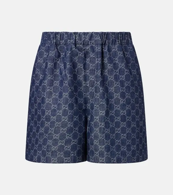 Gucci Gg Monogram Denim Shorts - Blue