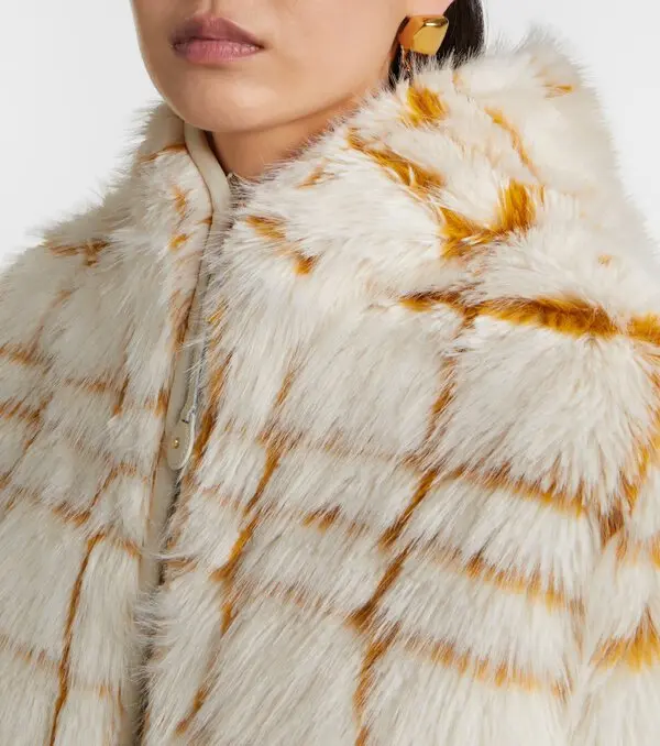 Moncler Pluvier Checked Faux Fur Jacket - White