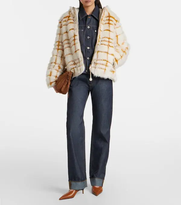 Moncler Pluvier Checked Faux Fur Jacket - White
