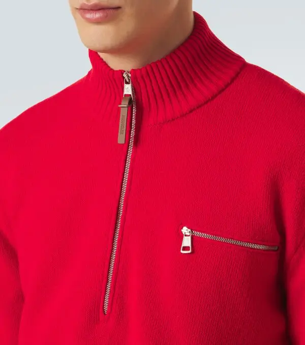 Moncler Wool And Cashmere Half-zip Sweater - Red