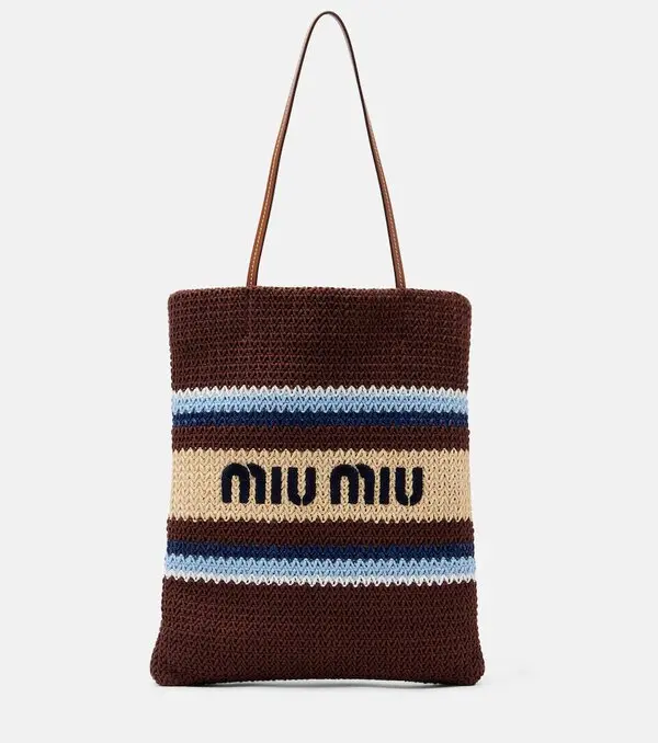 Miu Miu Striped Raffia-effect Shopper
