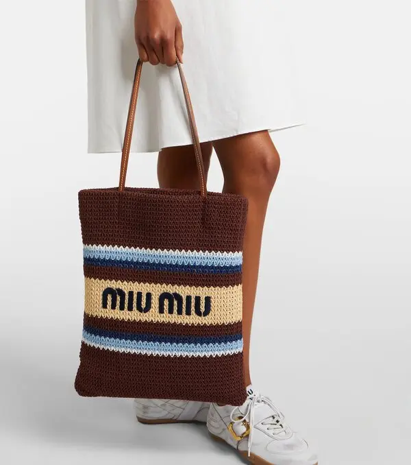 Miu Miu Striped Raffia-effect Shopper