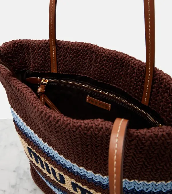 Miu Miu Striped Raffia-effect Shopper