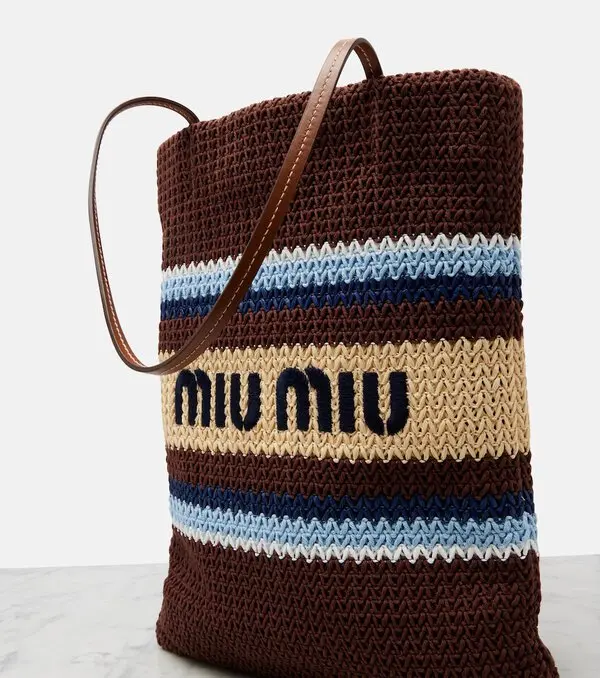 Miu Miu Striped Raffia-effect Shopper