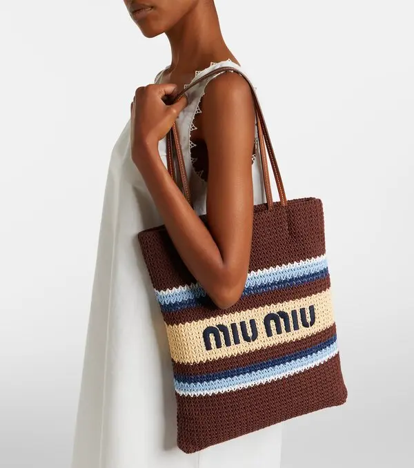 Miu Miu Striped Raffia-effect Shopper