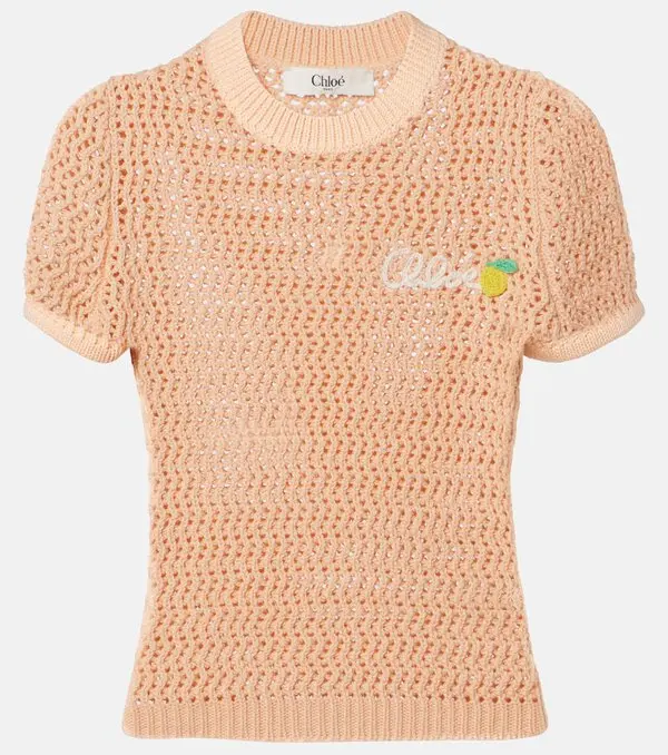 Chloé Logo Crochet Cotton Top - Orange