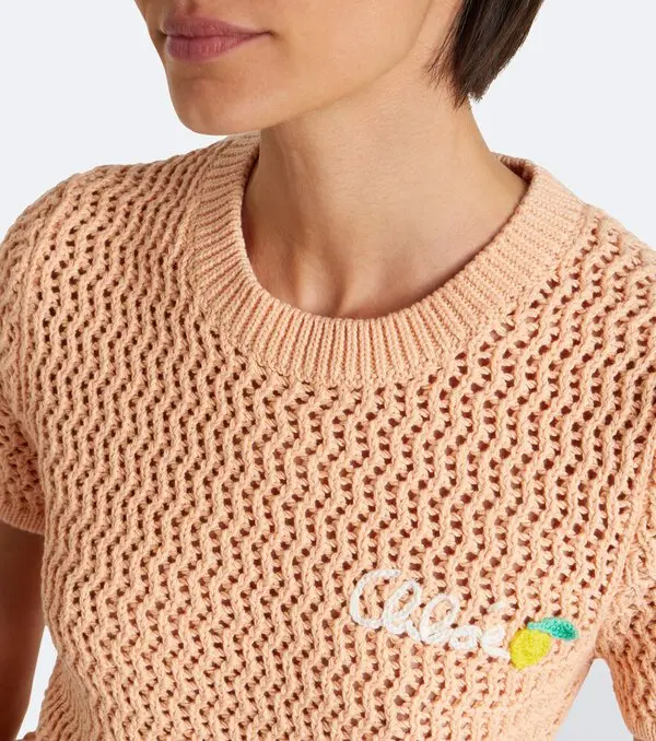 Chloé Logo Crochet Cotton Top - Orange