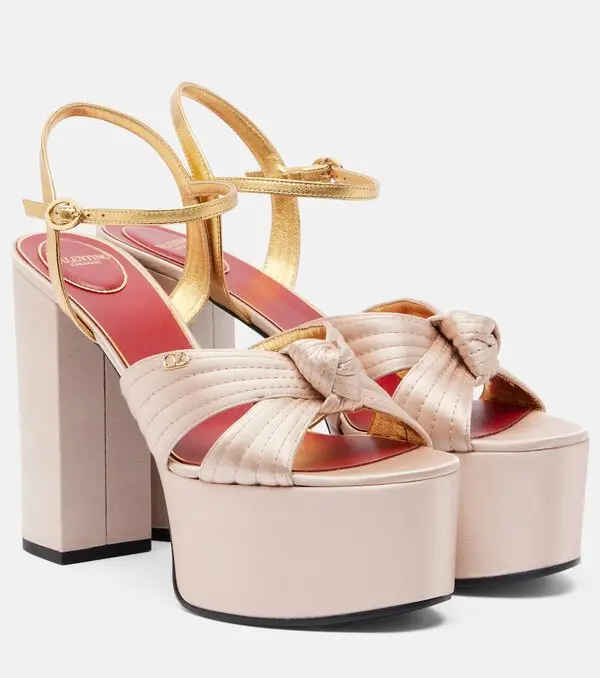 Valentino Garavani Crushed Satin Platform Sandals With Buckle-fastening Ankle Strap - Pink