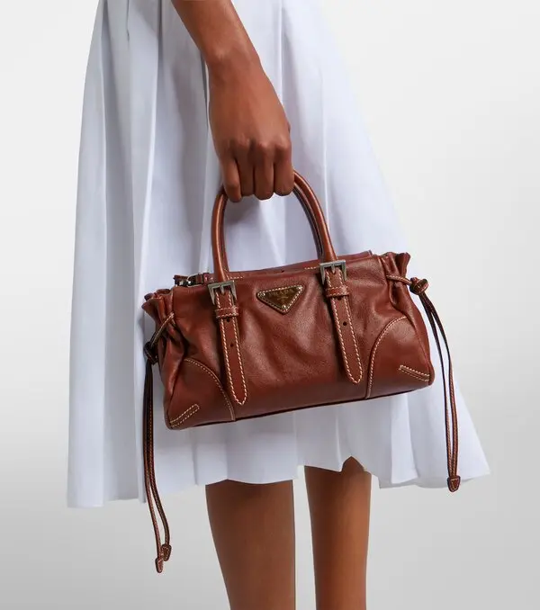 Prada Bonnie Small Leather Top-handle Bag - Brown