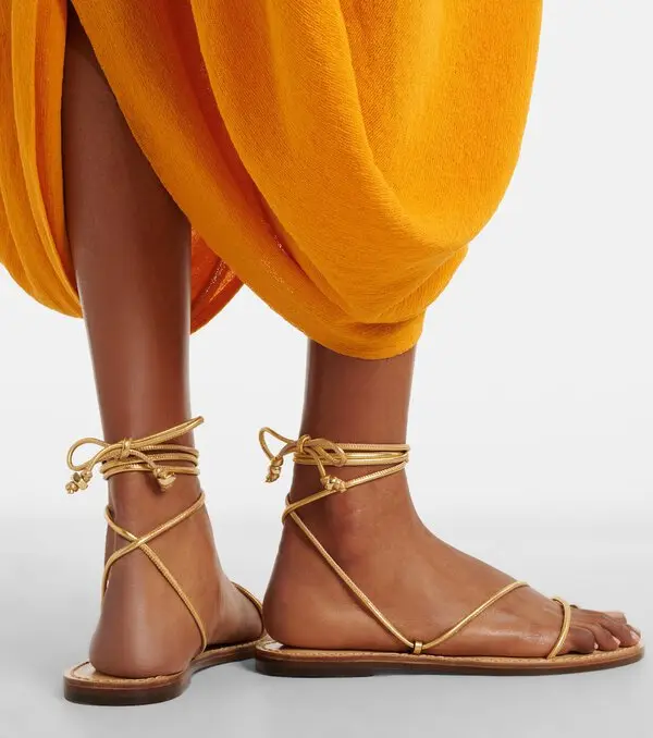 AMANU Karima Metallic Leather Sandals - Gold