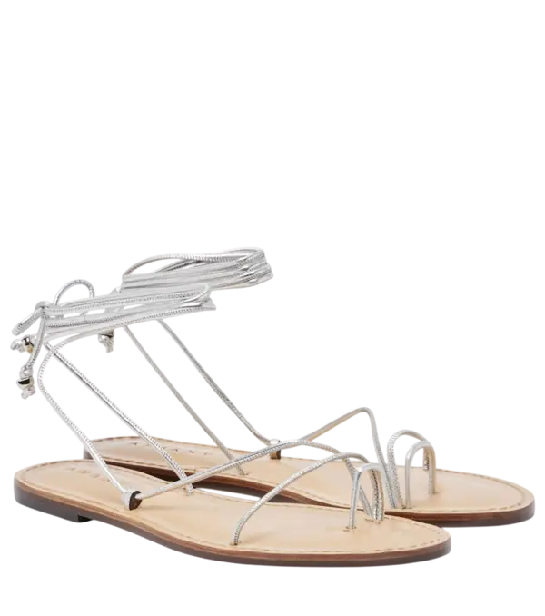 AMANU Karima Metallic Leather Sandals - Silver