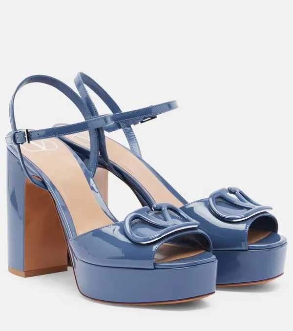 Valentino Garavani Vlogo Patent Leather Platform Sandals - Blue